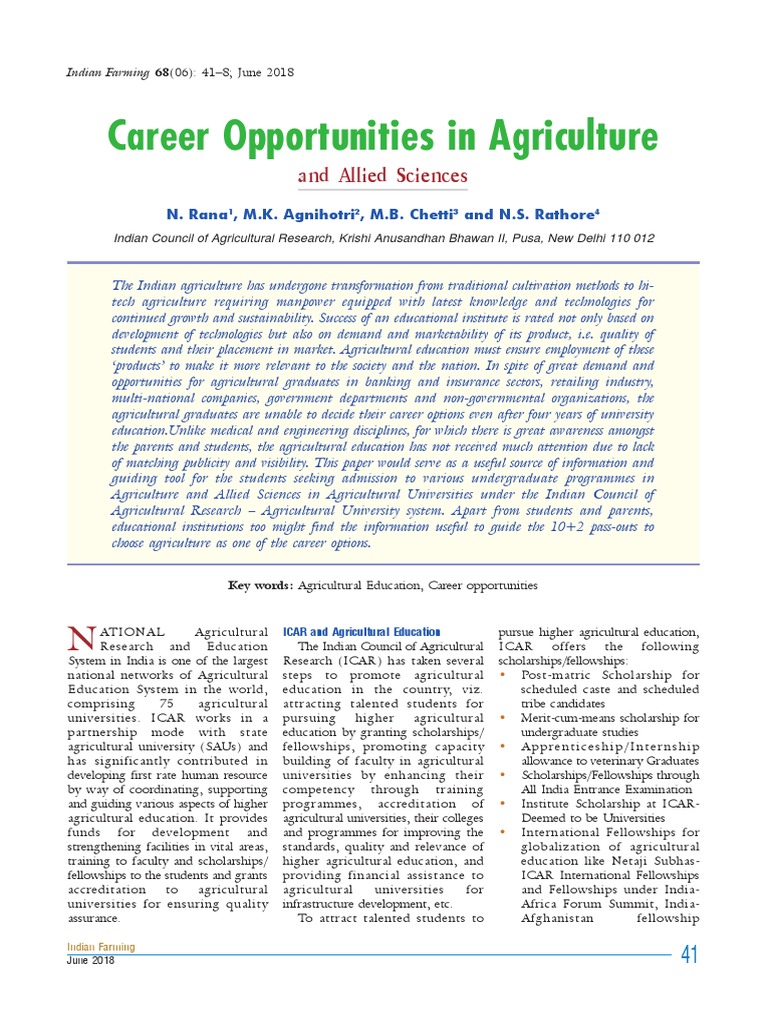 Career Opportunities in Agriculture: and Allied Sciences | PDF ...