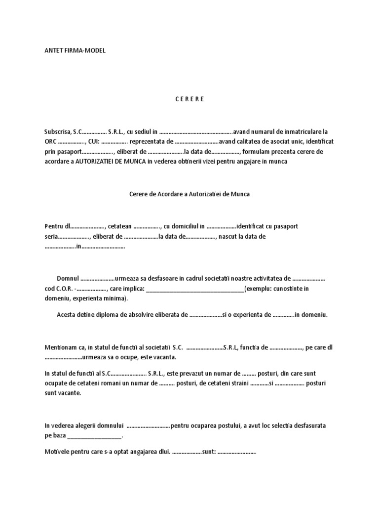 Cerere de Acordare Aviz de Angajare | PDF