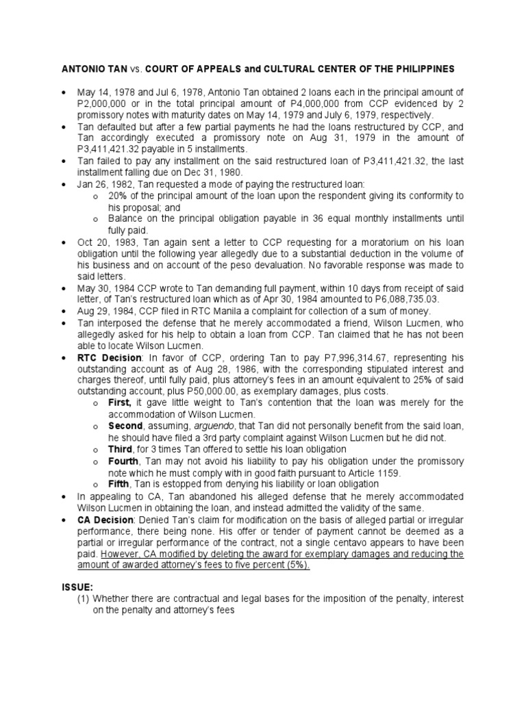 Antonio Tan vs. Court of Appeals and Cultural Center of The Philippines ...