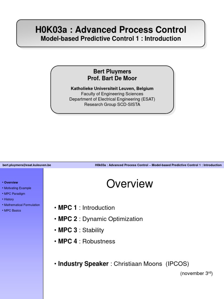 H0K03a: Advanced Process Control: Model-Based Predictive Control 1 ...