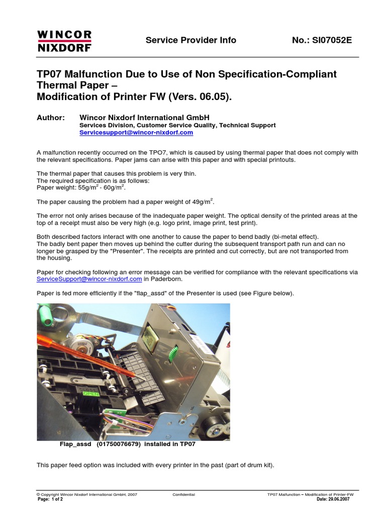 TP07 Jam Caused by Thin Paper Si07052e | PDF | Printer (Computing)