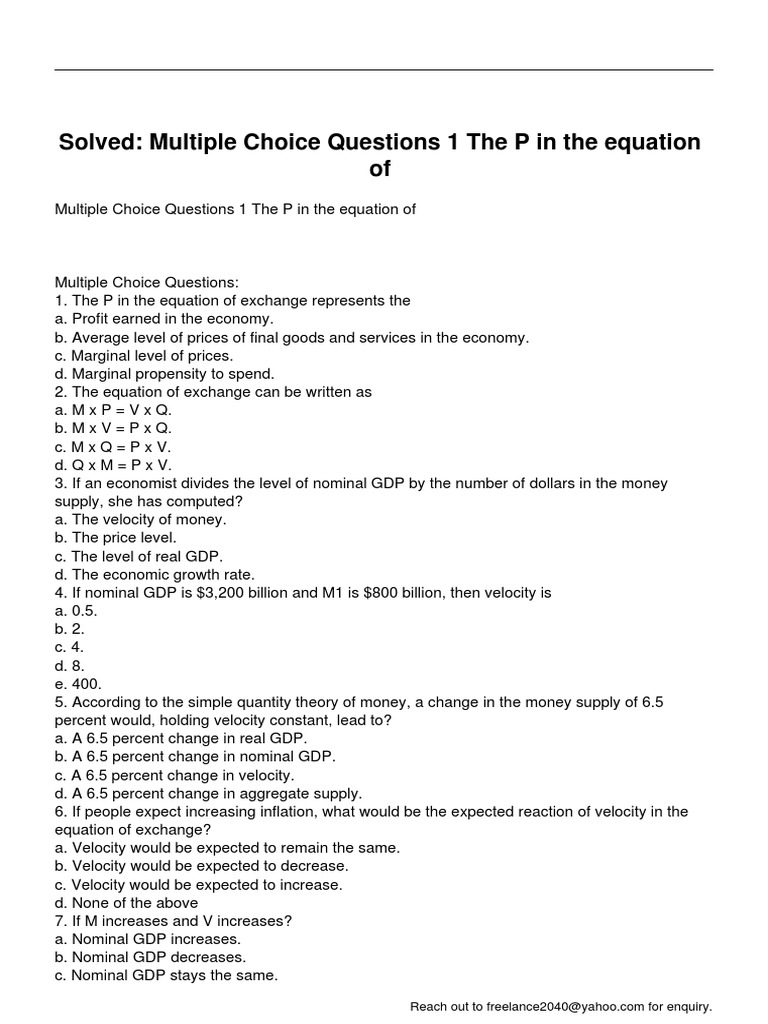 Economics Multiple Choice Questions Guide | PDF | Monetary Policy ...