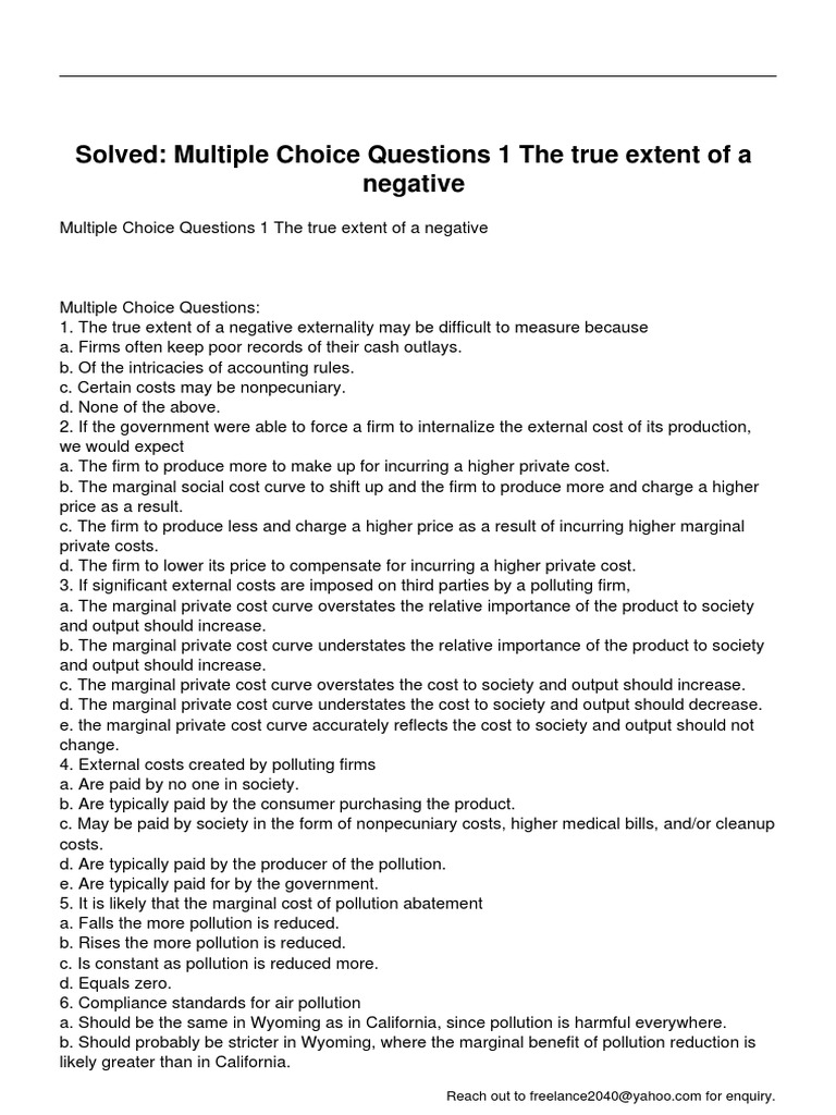 Multiple Choice Questions 1 The True Extent of A Negative | PDF ...