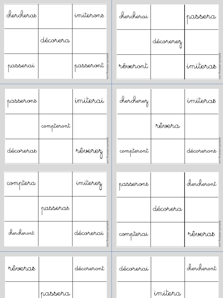 Loto des verbes en -er au futur | PDF | Vocabulaire | Composant