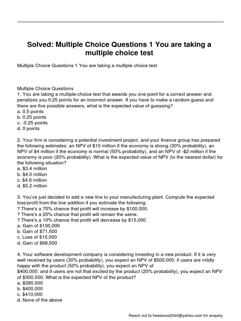 Multiple Choice Questions 1 You Are Taking A Multiple Choice Test | PDF ...
