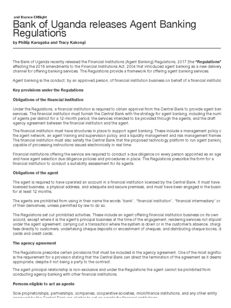 Agent Banking Regulations in Uganda | PDF | Money Laundering | Banks