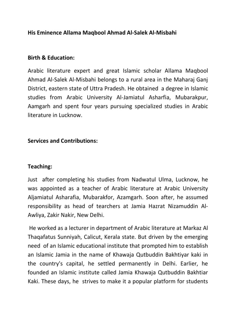 Allama Maqbool Ahmad Salik Misbahi | PDF | Islamic Branches | Abrahamic Religions