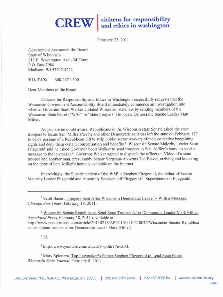 02 - 23 - 11 Letter To Wisconsin Government Accountability Board | PDF
