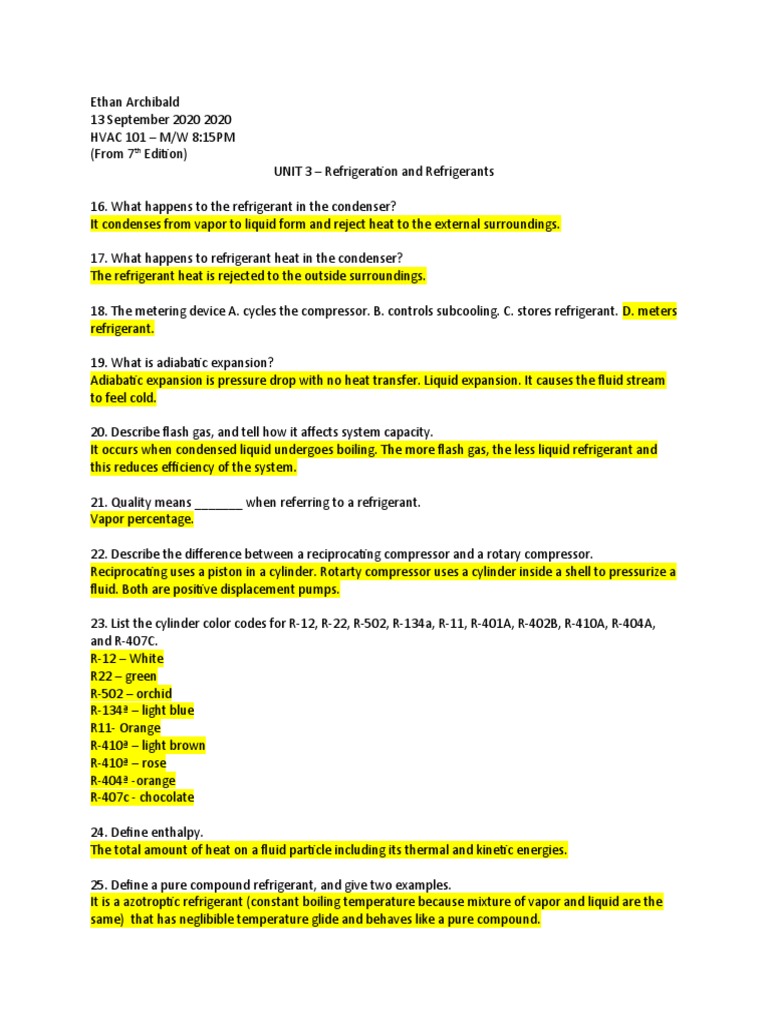 Unit 3 - Part 2 - Refrigeration and Refrigerants | PDF