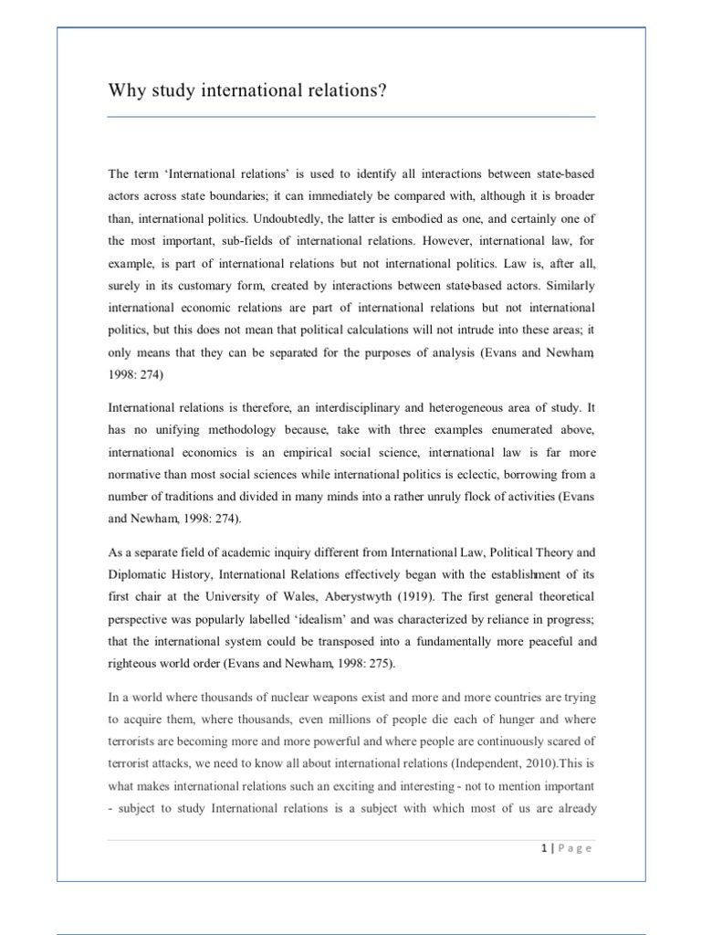 Why Study International Relations? Insights into the Importance and ...