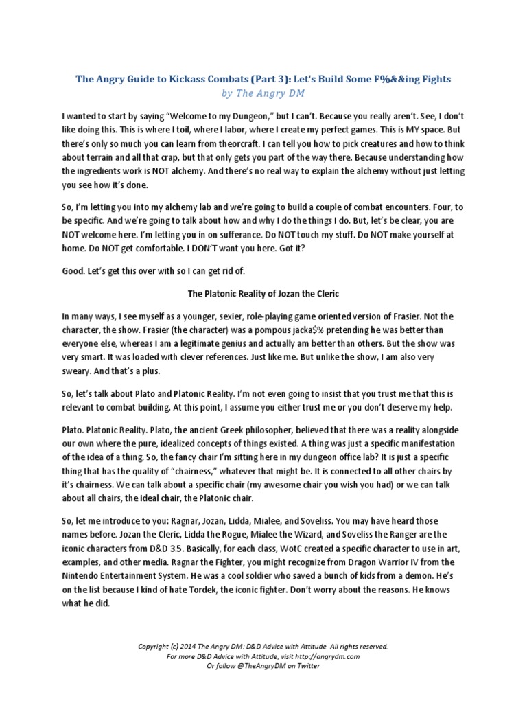 The Angry DM - The Angry Guide To Kickass Combats Part 3 | PDF ...