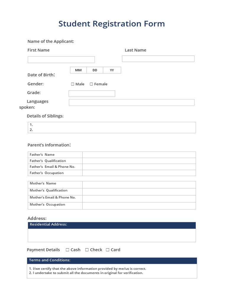 Student Registration Form Template | PDF