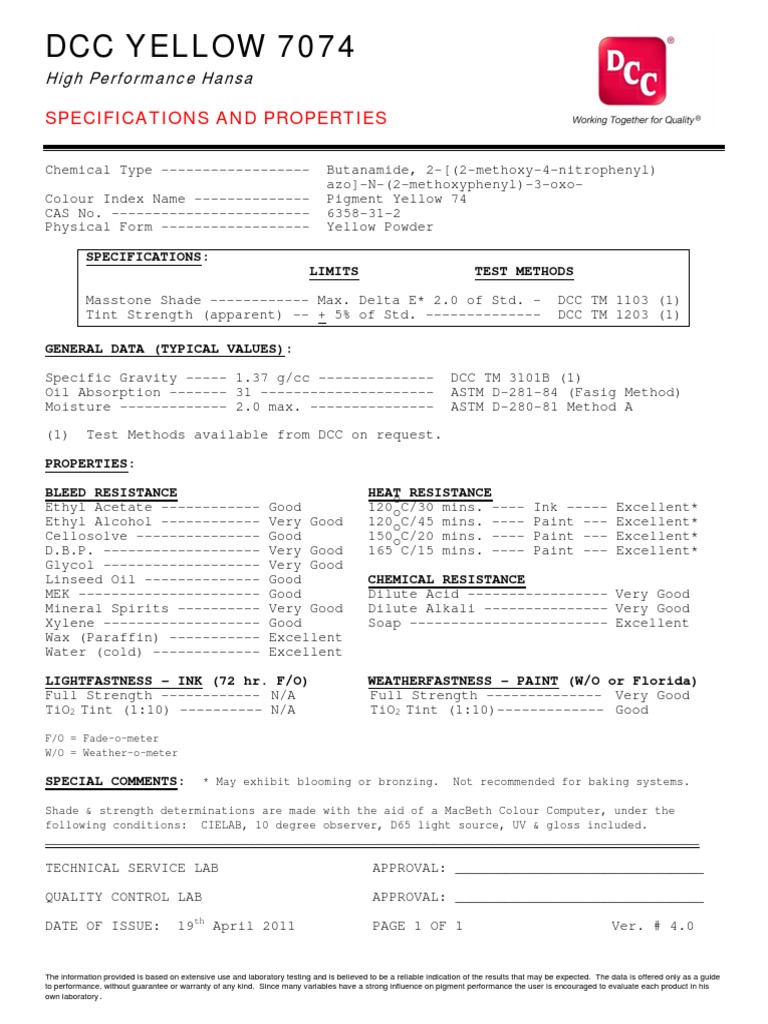 DCC-7074 Pigmento Amarillo PY74 | PDF | Pigment | Titanium Dioxide