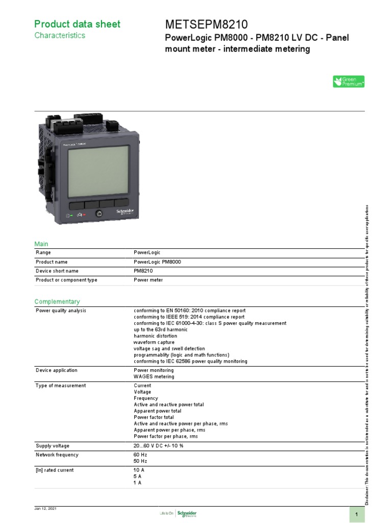 PowerLogic PM8000 Series - METSEPM8210 | PDF | Ac Power | Electricity