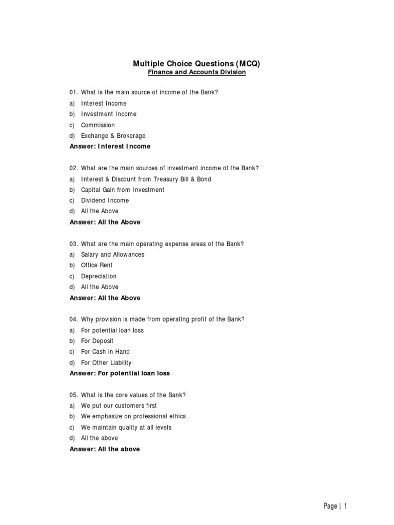 Multiple Choice Questions (MCQ) : Finance and Accounts Division | PDF ...