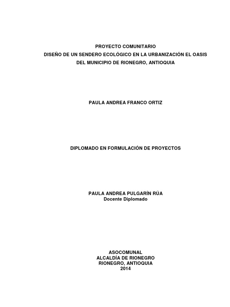 Proyecto Comunitario Sendero Ecológico | PDF | Desarrollo sostenible ...
