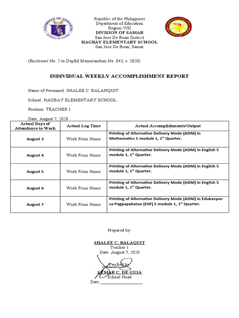 Individual Weekly Accomplishment Report | PDF | Southeast Asia ...