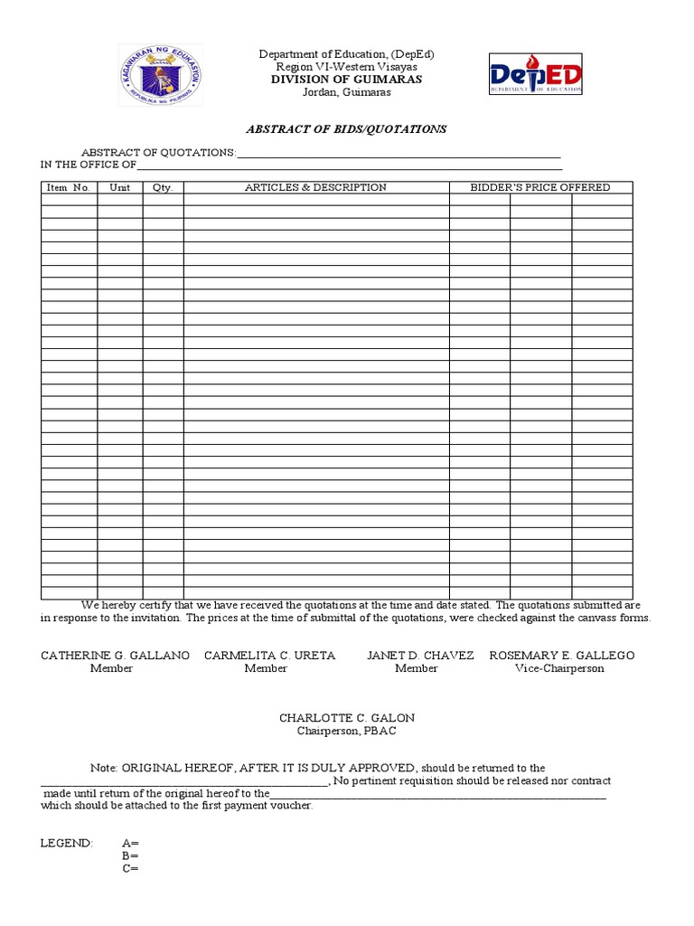 Abstract of Bids Form | PDF