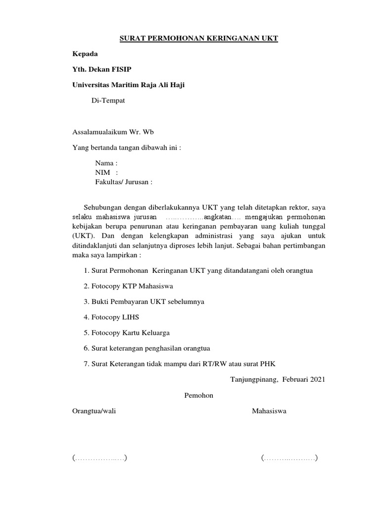 SURAT PERMOHONAN PENURUNAN UKT-dikonversi | PDF