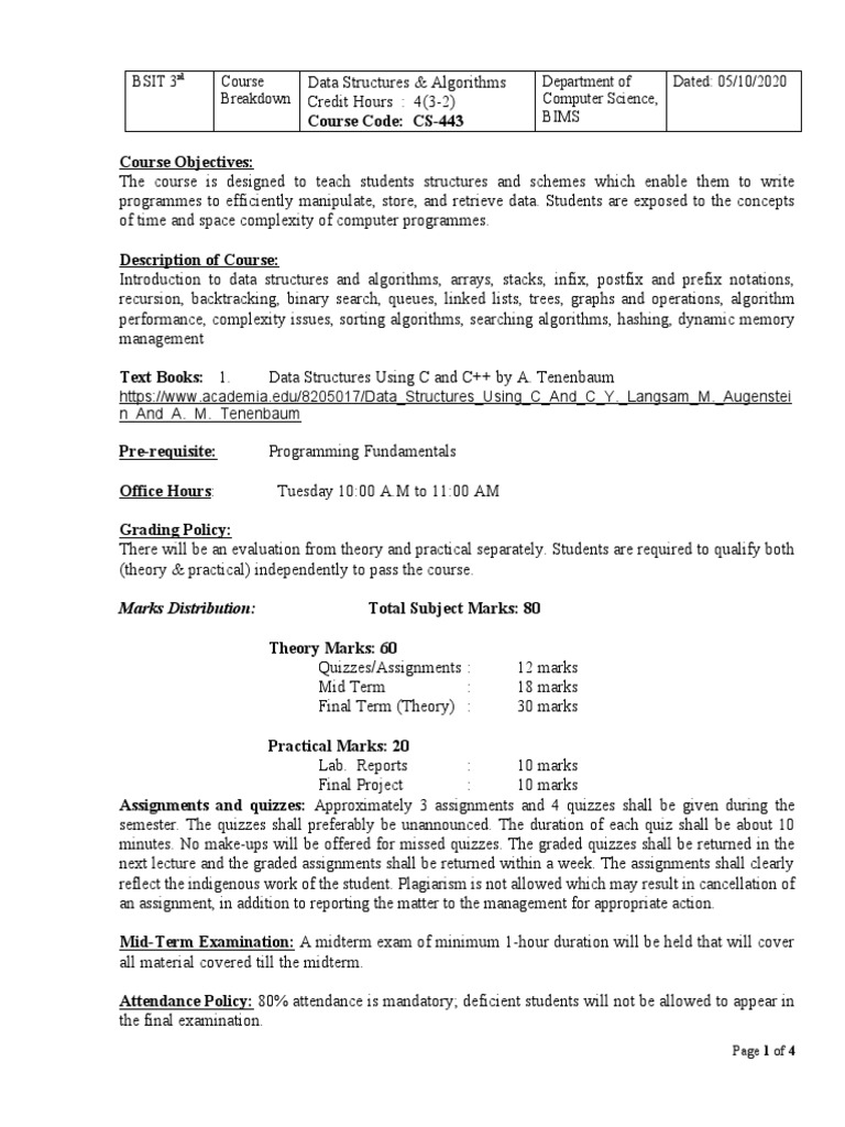 Data Structures and Algorithms: A Comprehensive Course Breakdown Covering Arrays, Linked Lists ...