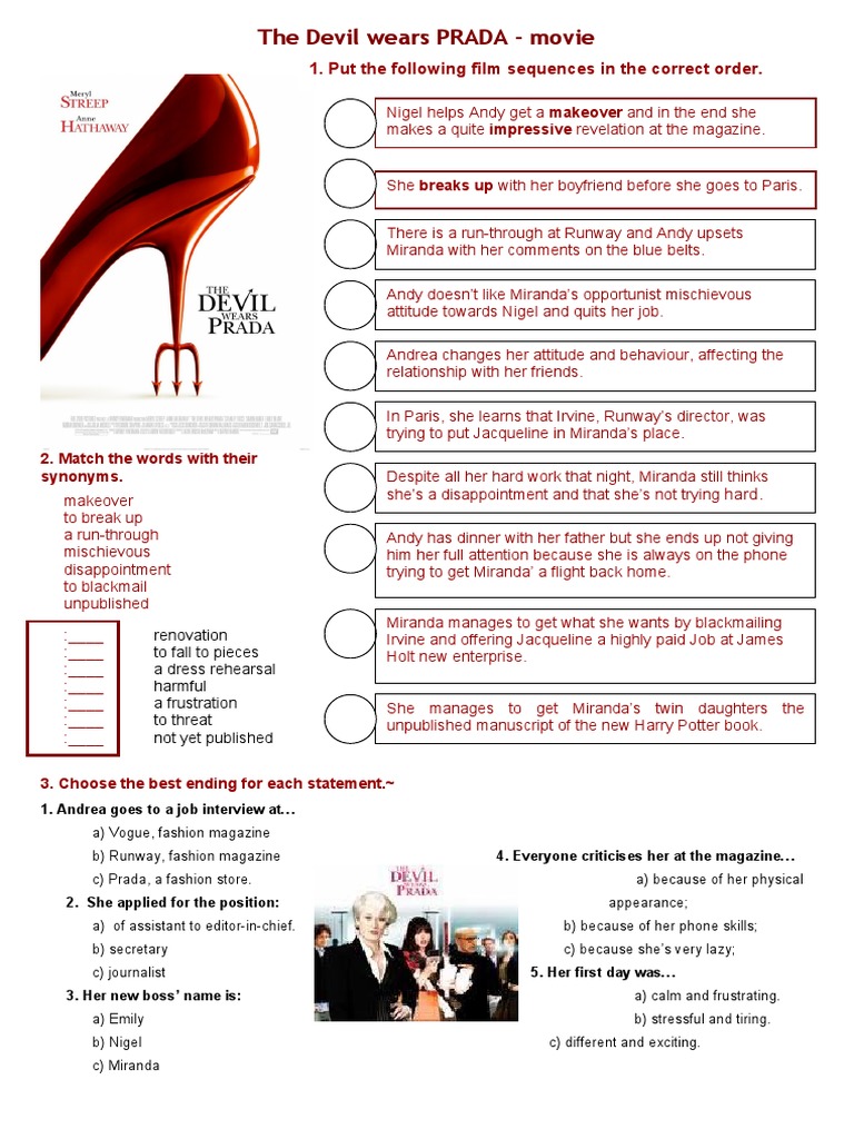 The Devil Wears PRADA - Movie Worksheet | PDF | Fashion