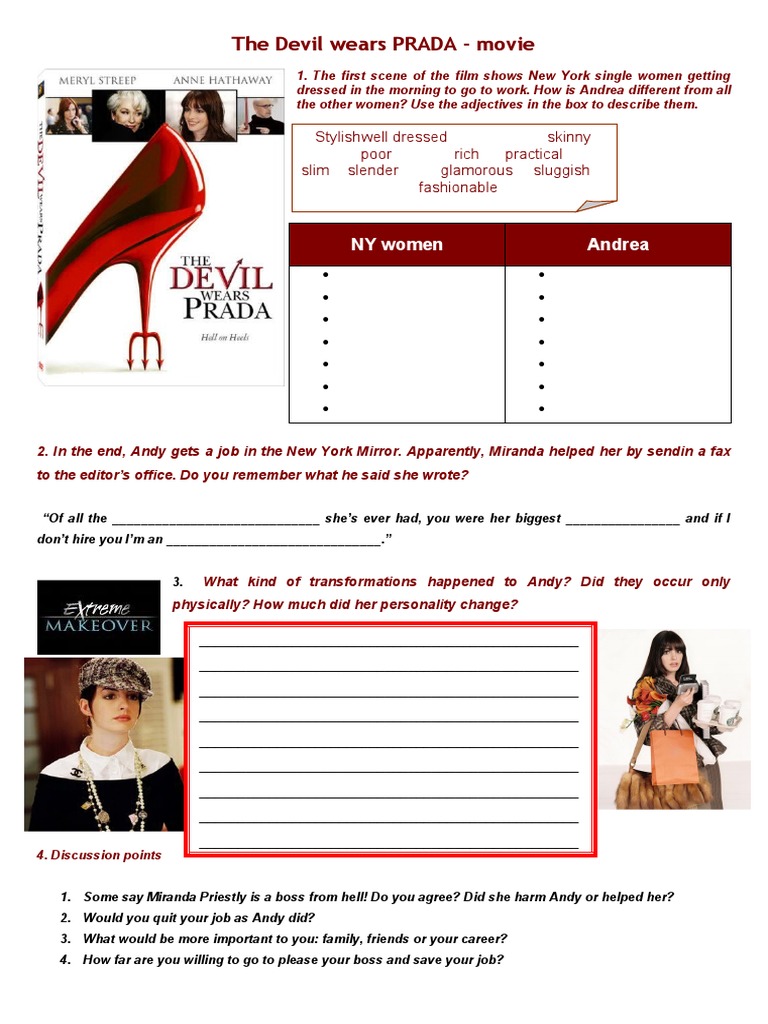 The Devil Wears PRADA Movie Based Worksheet | PDF