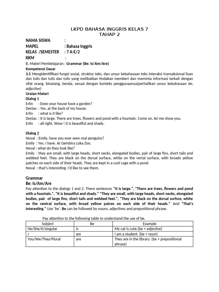 LKPD 2 Bing Kelas 7 | PDF | Noun | Syntactic Relationships