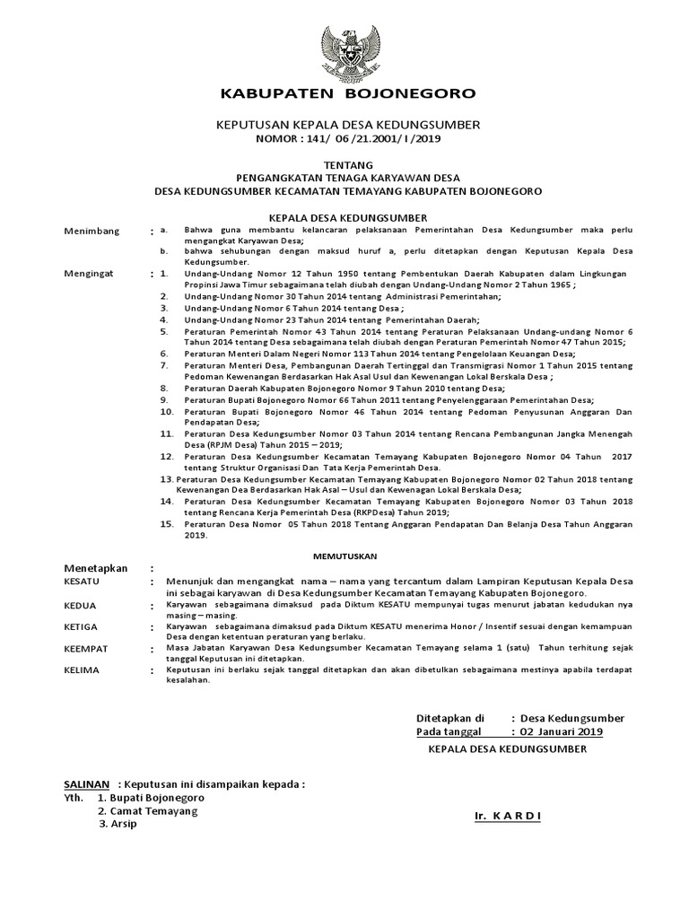 SK Karyawan Desa 2019 | PDF