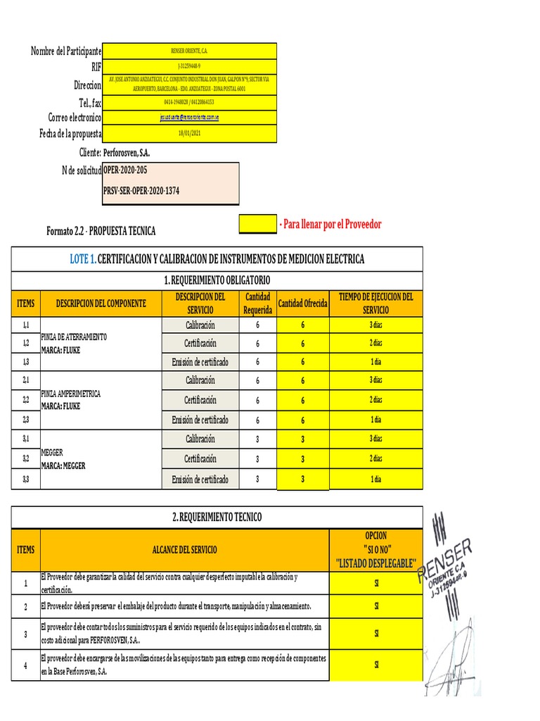 Formato 2 2 - RENSER LOTE 1 | PDF | Metrología