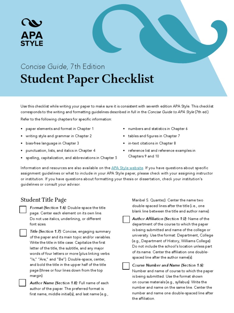 Student Paper Checklist: Concise Guide, 7th Edition | PDF | Citation ...