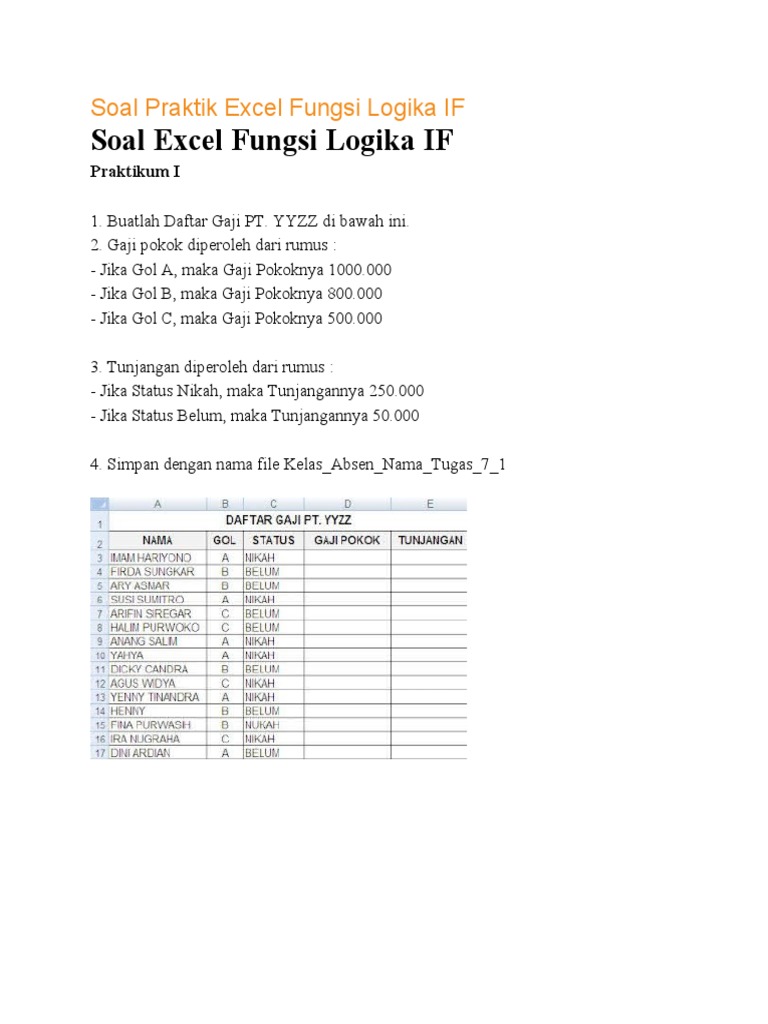 Contoh Soal Praktik Excel Fungsi Logika If | PDF