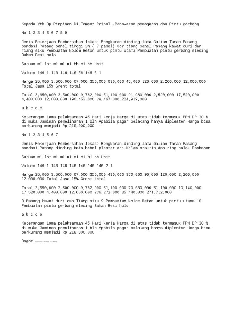 RAB Pagar Panel Beton Dan Blok Aerasi Dan Pintu Gerbang | PDF