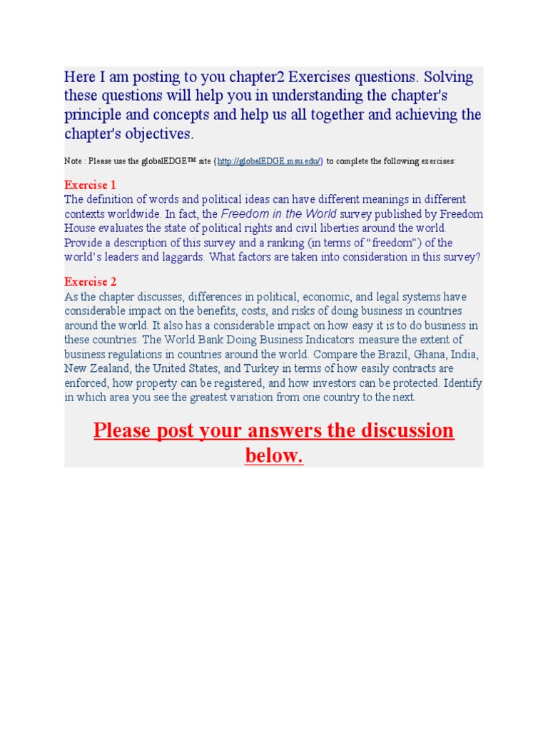 Please Post Your Answers The Discussion Below.: Exercise 1 | PDF