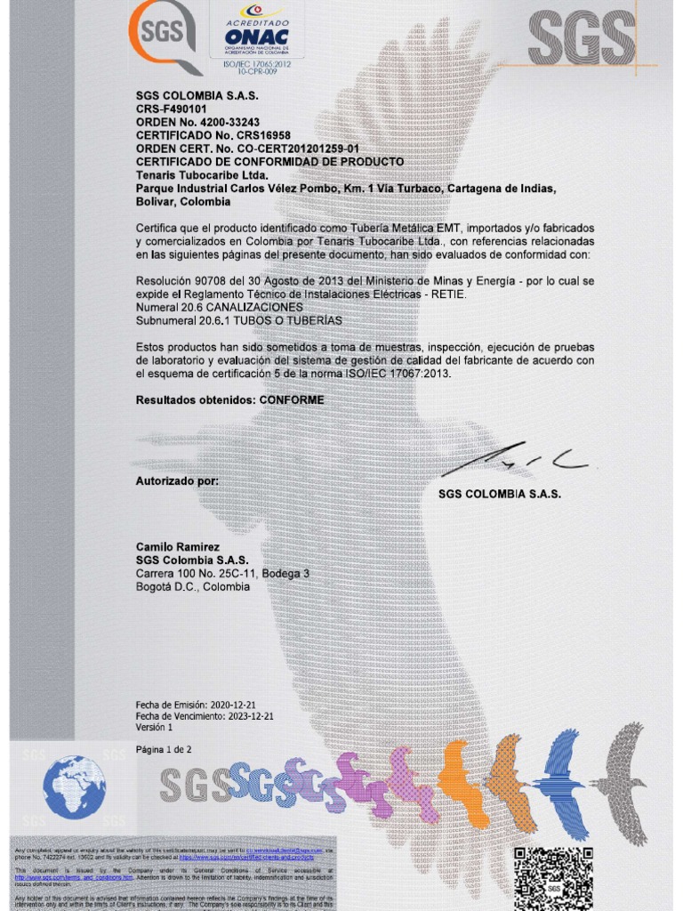 Certificado Retie-Emt | PDF