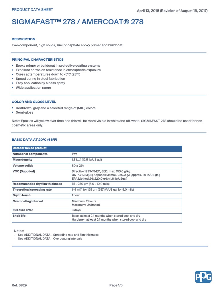 Sigmafast™ 278 / Amercoat® 278: Product Data Sheet | PDF | Epoxy | Implied Warranty