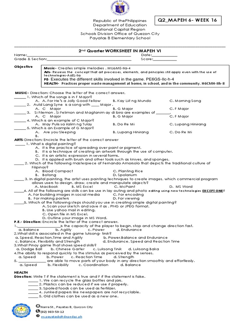 MAPEH6 Q2 Worksheet-16-18 | PDF | Photo Manipulation | Paintings