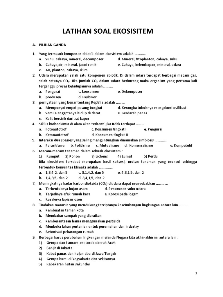 Latihan Soal Ekosistem | PDF | Sains & Matematika