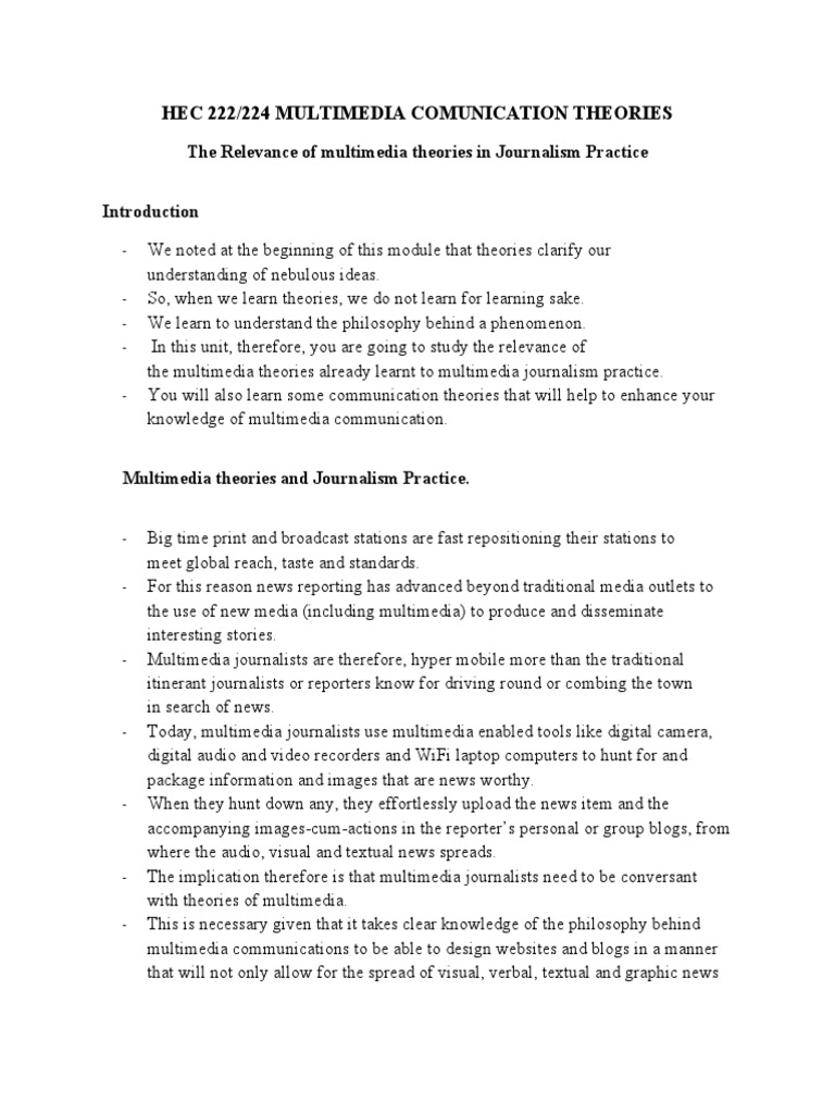 Multimedia Theories in Journalism Practice | PDF | Multimedia | News