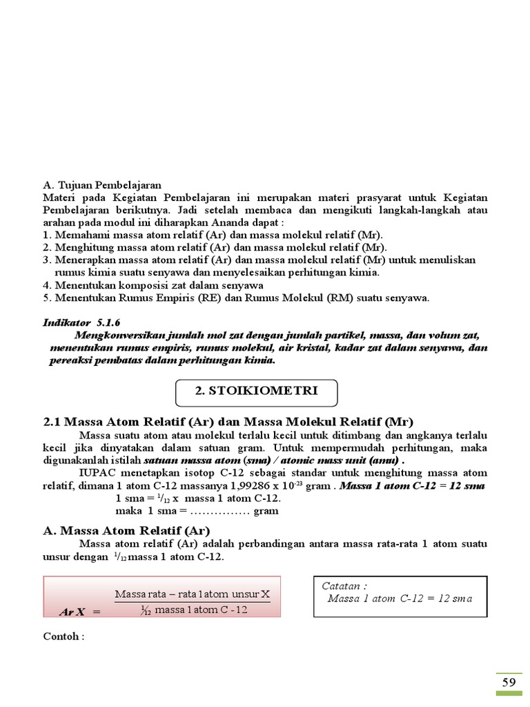 Masa Atom Relatif, Masa Molekul, DLSB | PDF