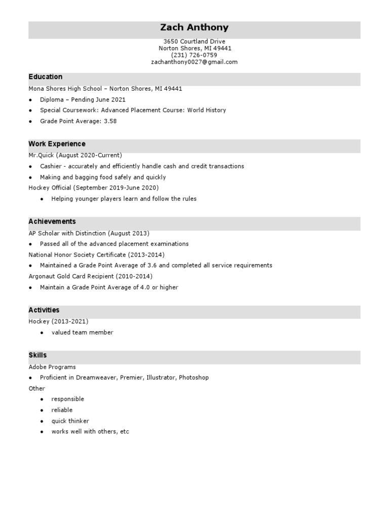 Zach Anthony Resume | PDF