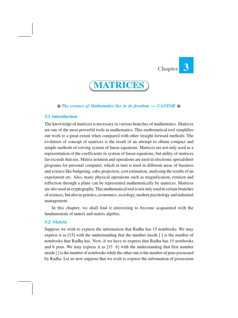 Matrices: The Essence of Mathematics Lies in Its Freedom. - CANTOR | PDF | Matrix (Mathematics ...