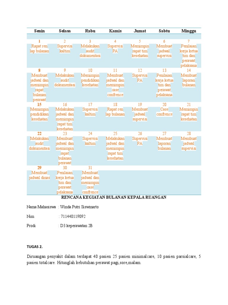 RENCANA KEGIATAN BULANAN KARU (Winda Putri Siswinarto) | PDF
