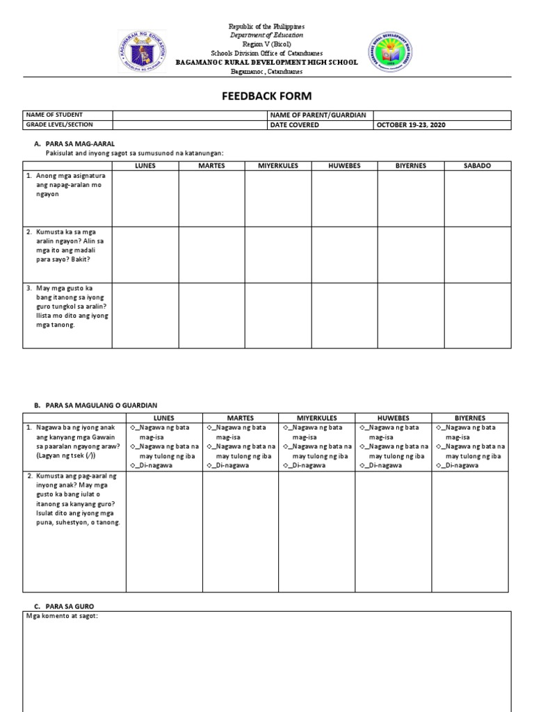 Feedback Form | PDF