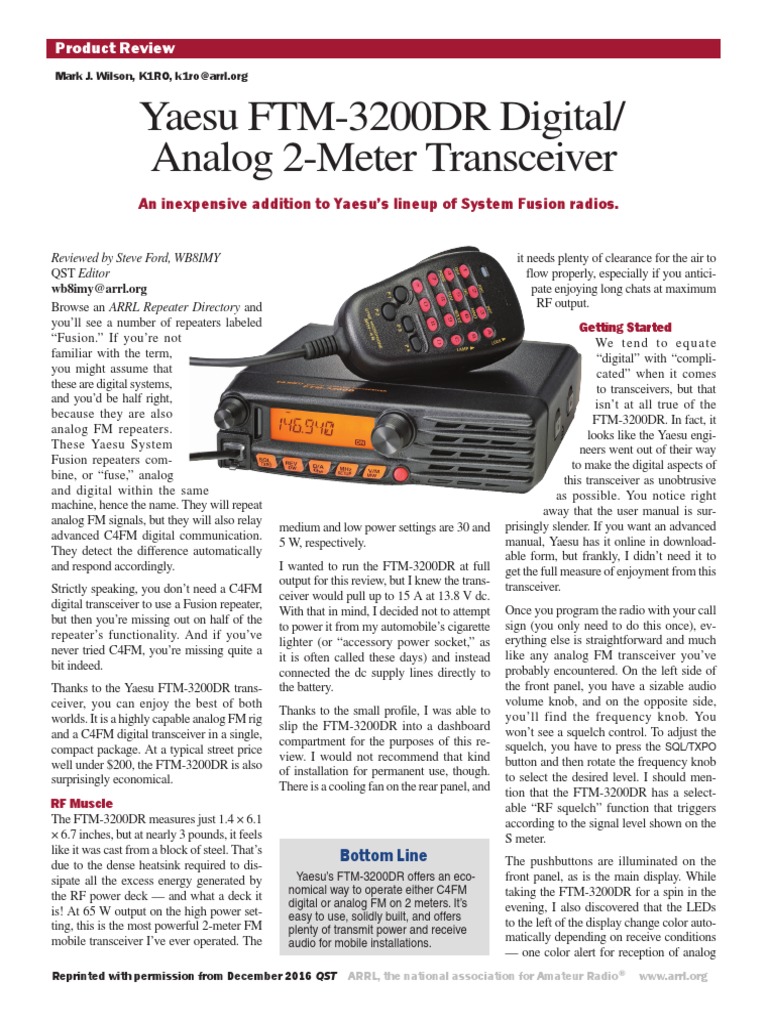 Yaesu FTM-3200DR Digital/ Analog 2-Meter Transceiver: An Inexpensive ...