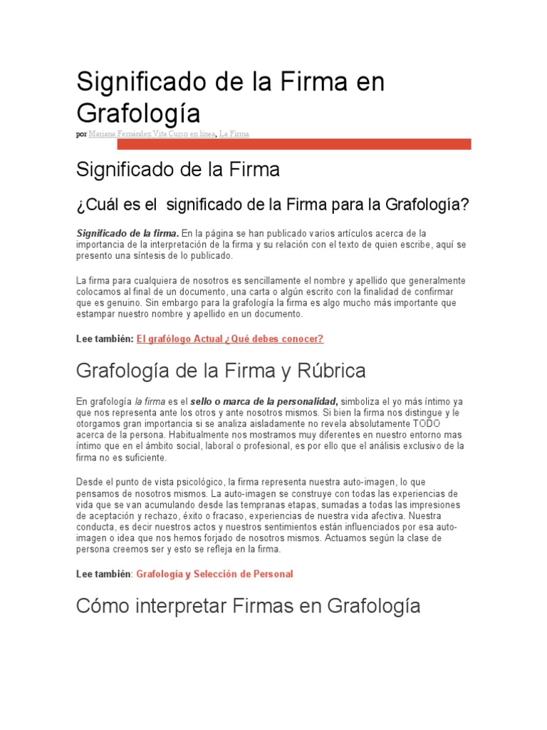Significado de La Firma en Grafología | PDF | Grafología | Conceptos ...