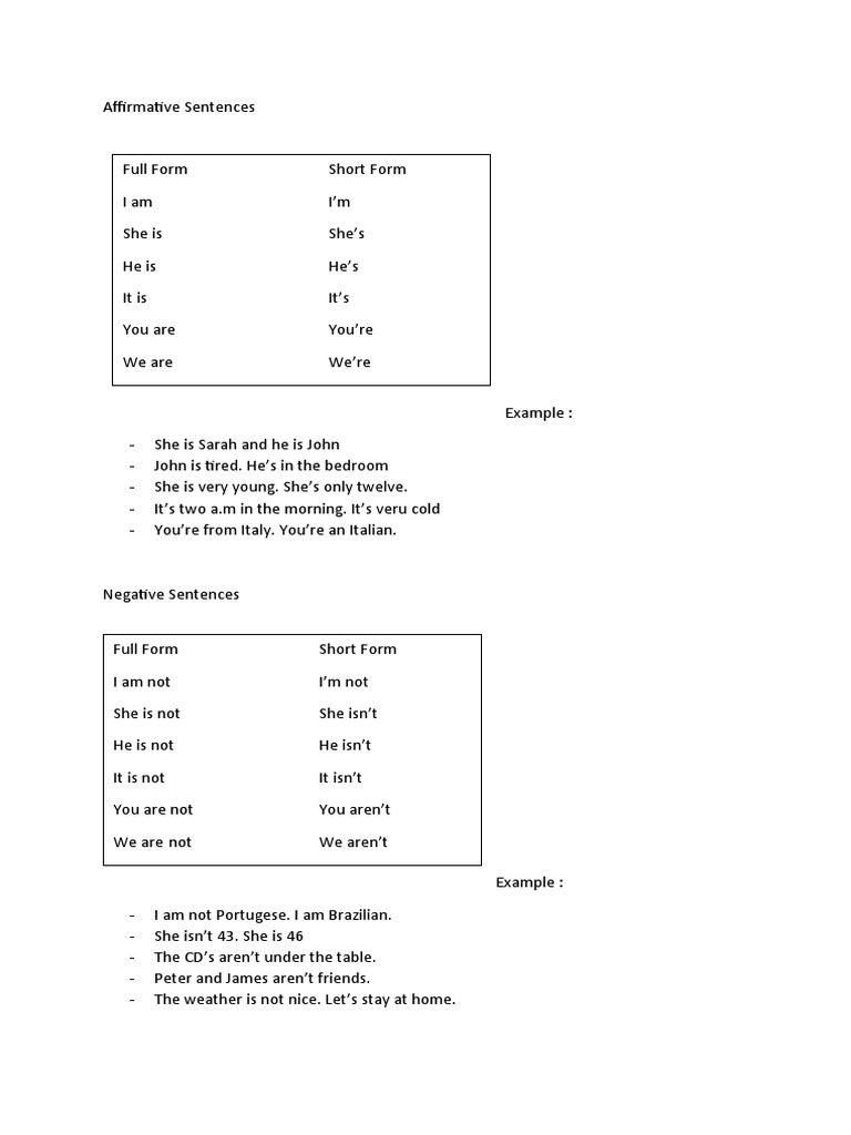 Affirmative and Negative Sentences Notes | PDF