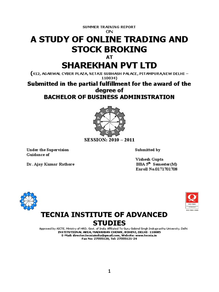 A Study of Online Trading and Stock Broking Sharekhan PVT LTD | PDF ...