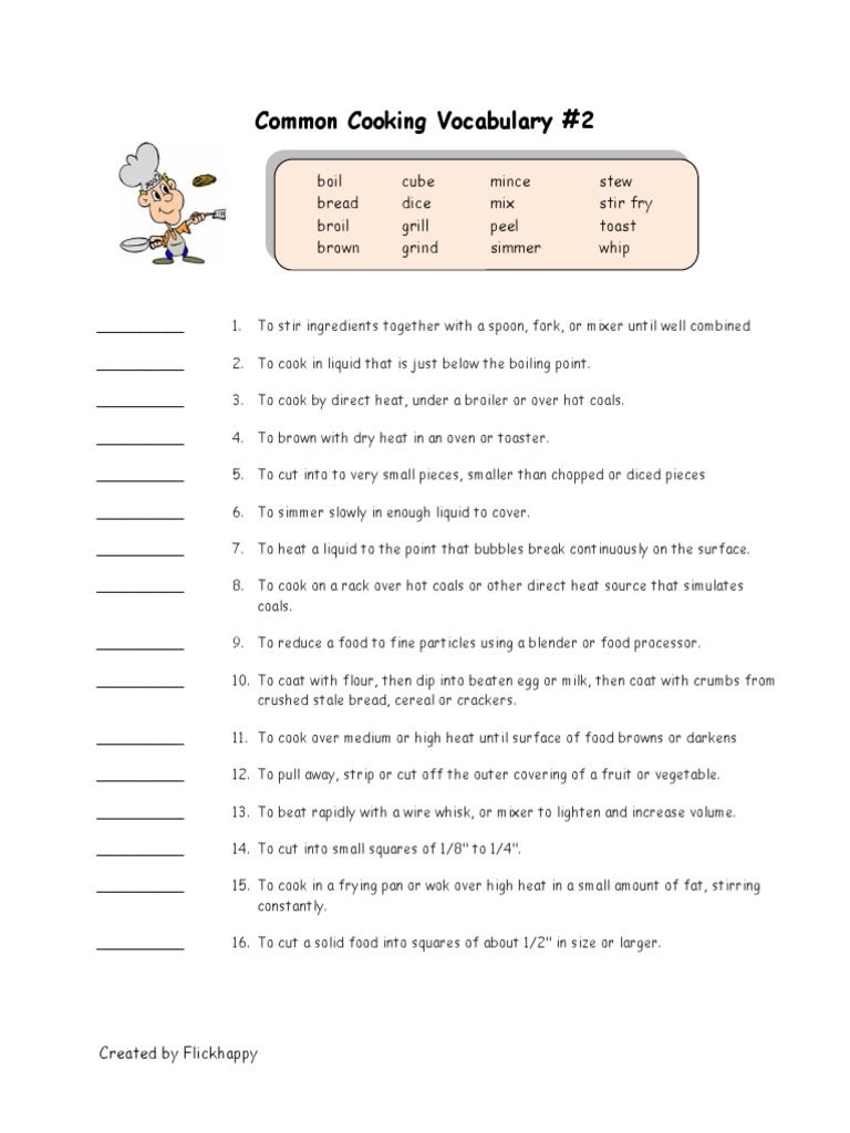 VOCABULARY 3 Cooking Vocabulary 2 | PDF | Cooking, Food & Wine