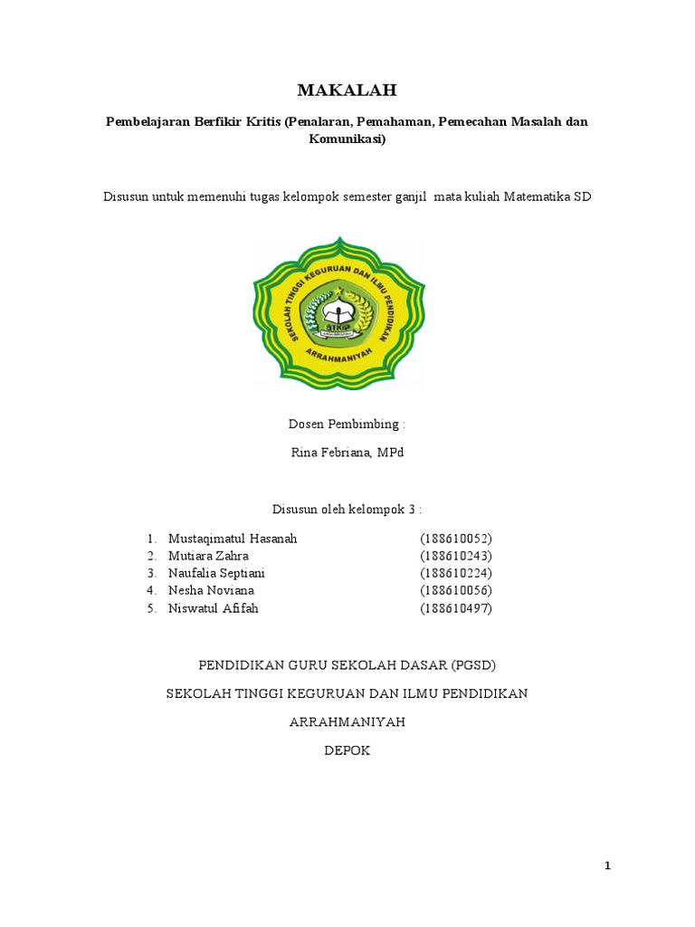 Makalah MTK PGSD Mlam SMST V Kel 3 | PDF
