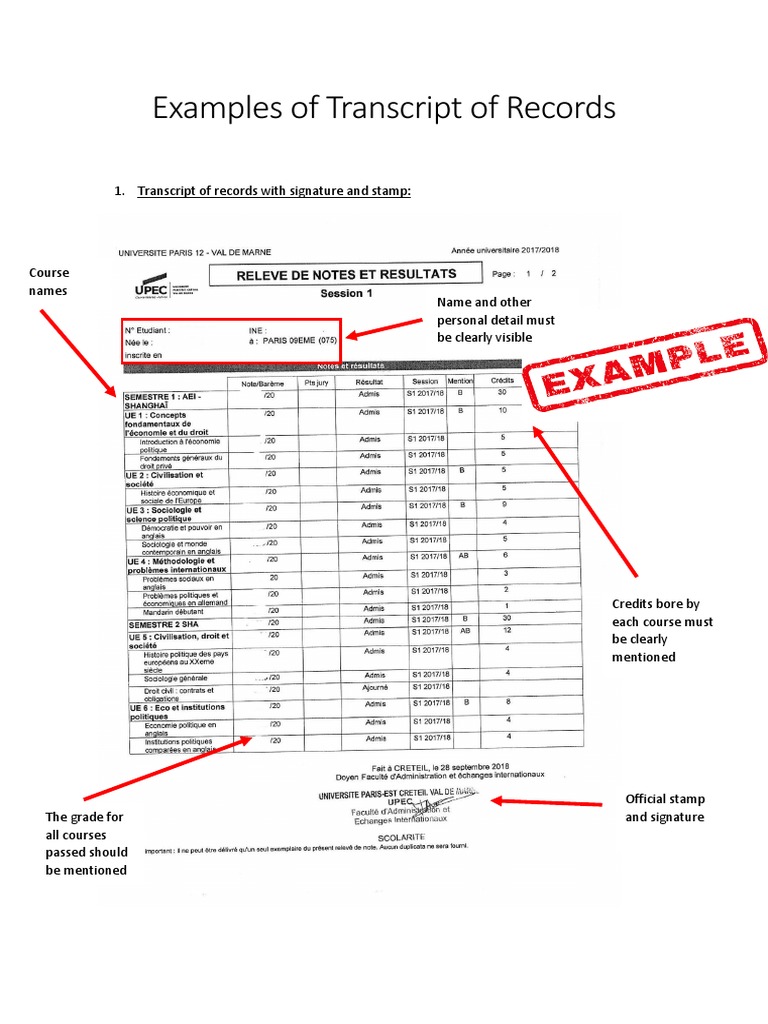 Examples of Transcript of Records | PDF